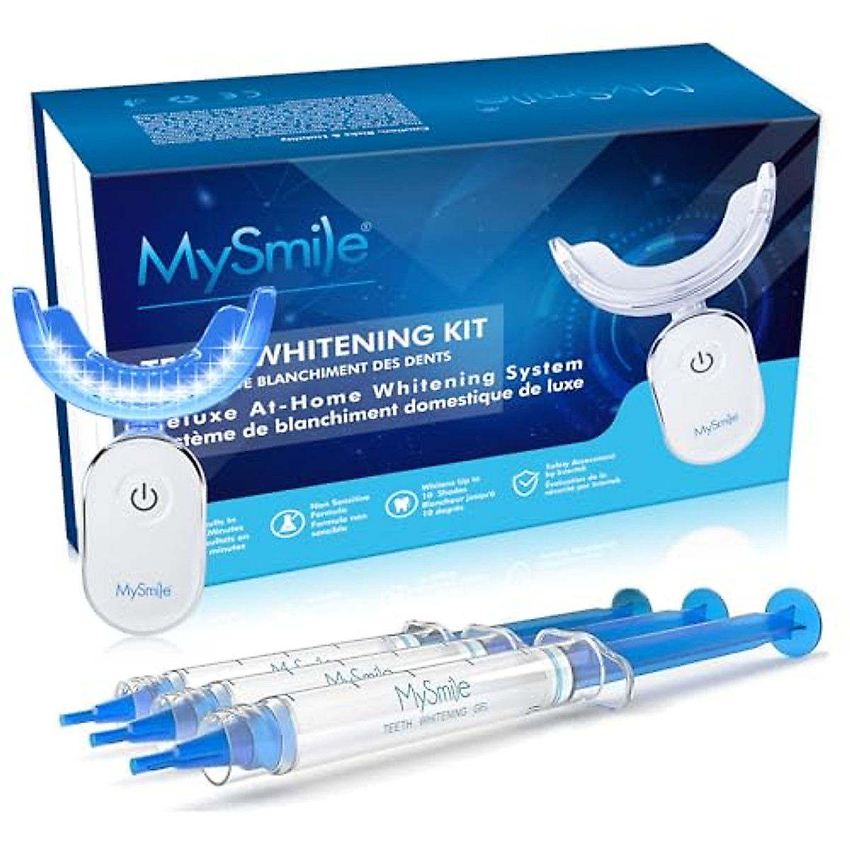 MySmile Teeth Whitening Kit with LED Light, 3 Non-Sensitive Teeth Whitening Gel and Tray, Deluxe 10 Min Fast-Result Carbamide Peroxide Teeth Whitener, Help Remove Teeth Stain from Coffee