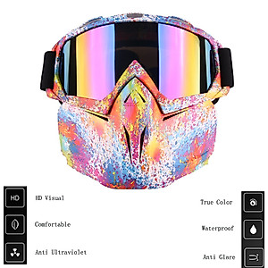 Eoncore Motorcycle Goggles Mask Detachable, Windproof Protect Padding Helmet Sunglasses Ski Goggles Road Riding UV Motorbike Glasses (Graffiti)