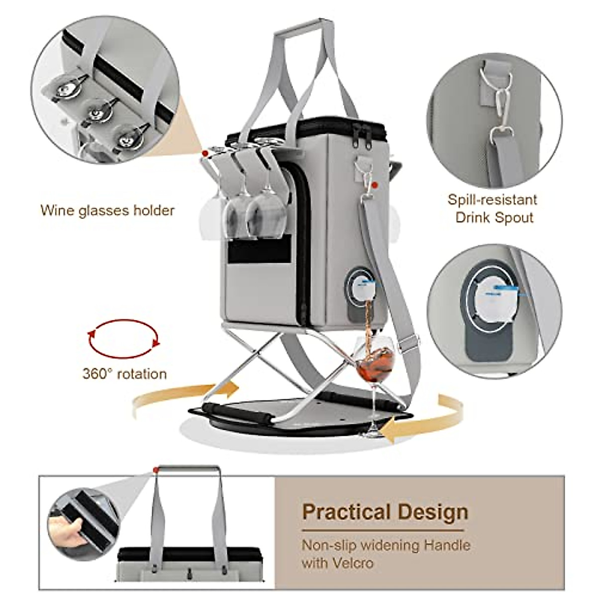 Camping Cooler Bag with 360° Rotation Stand and 4L Food Grade Bladder, Wine Tote Cooler Bag with Shoulder Strap Features a Dispenser, Insulated & leakproof, Great for Outdoor Enthusiasts