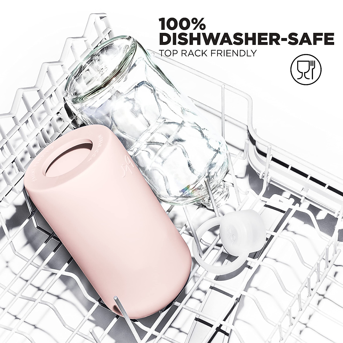 bkr Big Tutu Straw Set - Set of 3 - Soft Silicone Angled Straws - for 1L/32oz Big Glass Water Bottle - Ballet Pale Peachy Pink - BPA Free, Dishwasher Safe