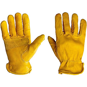 G & F Products 6203L-3 Premium Genuine Grain Cowhide Leathers with Reinforced Patch Palm, Work Gloves, Drivers Glove 3-Pair, Large, Yellow