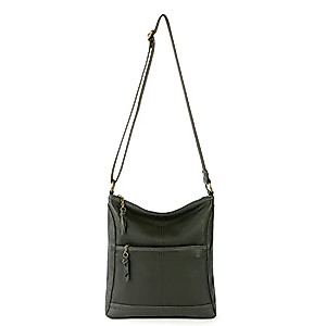 The Sak Womens Iris Crossbody in Leather Casual Purse With Adjustable Strap Zipper Pockets, Moss, One Size US
