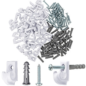 Oudain 24 Pack Down Wall Clips Closet Shelves Loop Clips Plastic Wire Wall Shelf Screws and Expansion Tubes (White)