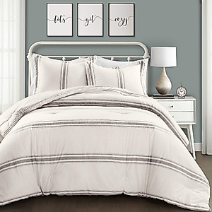 Lush Decor Comforter Farmhouse Stripe, Full/Queen, Gray