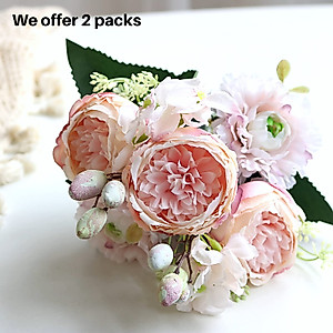 ASTRYAS Artificial Flowers, 2 Pcs Pink Peonies Fake Peony Flowers Light Pink Silk Peonies Arrangements for Home Office Party Wedding Decoration