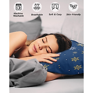 Edwiinsa Navy Gold Snowflake Pillow Covers King Standard Set of 2 Bed Pillow, Plush Soft Comfort for Hair/Skin Cooling Pillowcases with Envelop Closure 20x36 Inches Christmas Minimalist White Blue