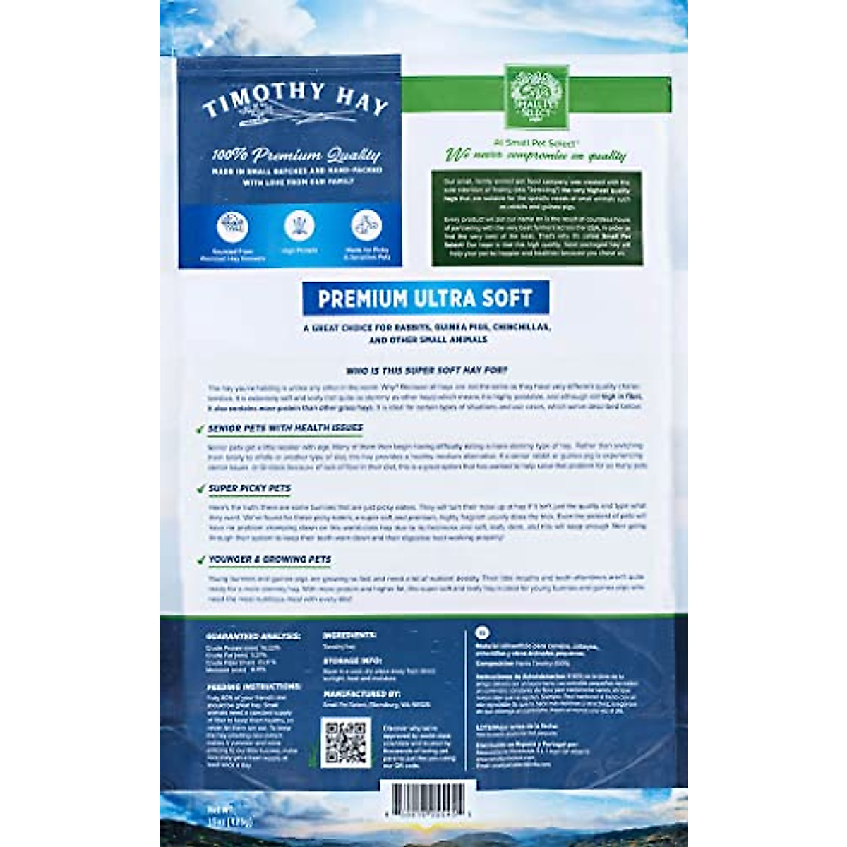 Small Pet Select - Premium Ultra Soft Timothy Hay, Rabbits, Guinea Pigs, Chinchillas, 15oz