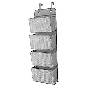 Delta Children 4 Pocket Over The Door Hanging Organizer Easy Storage/Organization Solution - Versatile and Accessible in Any Room in the House, Dove Grey, (Pack of 2)