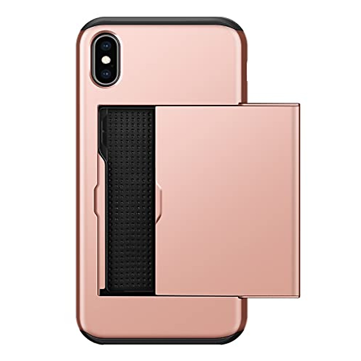 SAMONPOW iPhone X Case, iPhone 10 Case,Hybrid iPhone X Wallet Case Card Holder Shell Heavy Duty Protection Shockproof Anti Scratch Soft Rubber Bumper Cover Case for iPhone X 5.8 inch Rose Gold