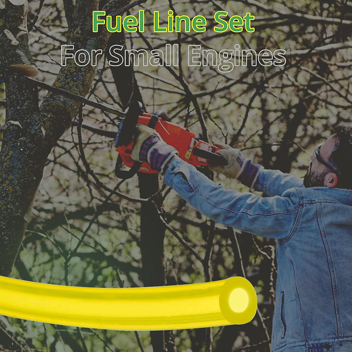 GARDEN SECRETS (4 Sizes) 2-Stroke Garden Power Tools Fuel Line Replacement Kit. Fuel Hose Fuel Tube for String Trimmer Chiansaw Blower Power Tools with Small Engine, Nitro Engine. (Yellow, 4ft each)