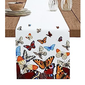 Red Orange Blue Butterfly Table Runner 120 Inches Long Farmhouse Dress Scarves, Modern Abstract Art Aesthetics Dining Tablerunner for Coffee Table/Kitchen Island/Party Décor, 13" x 120"