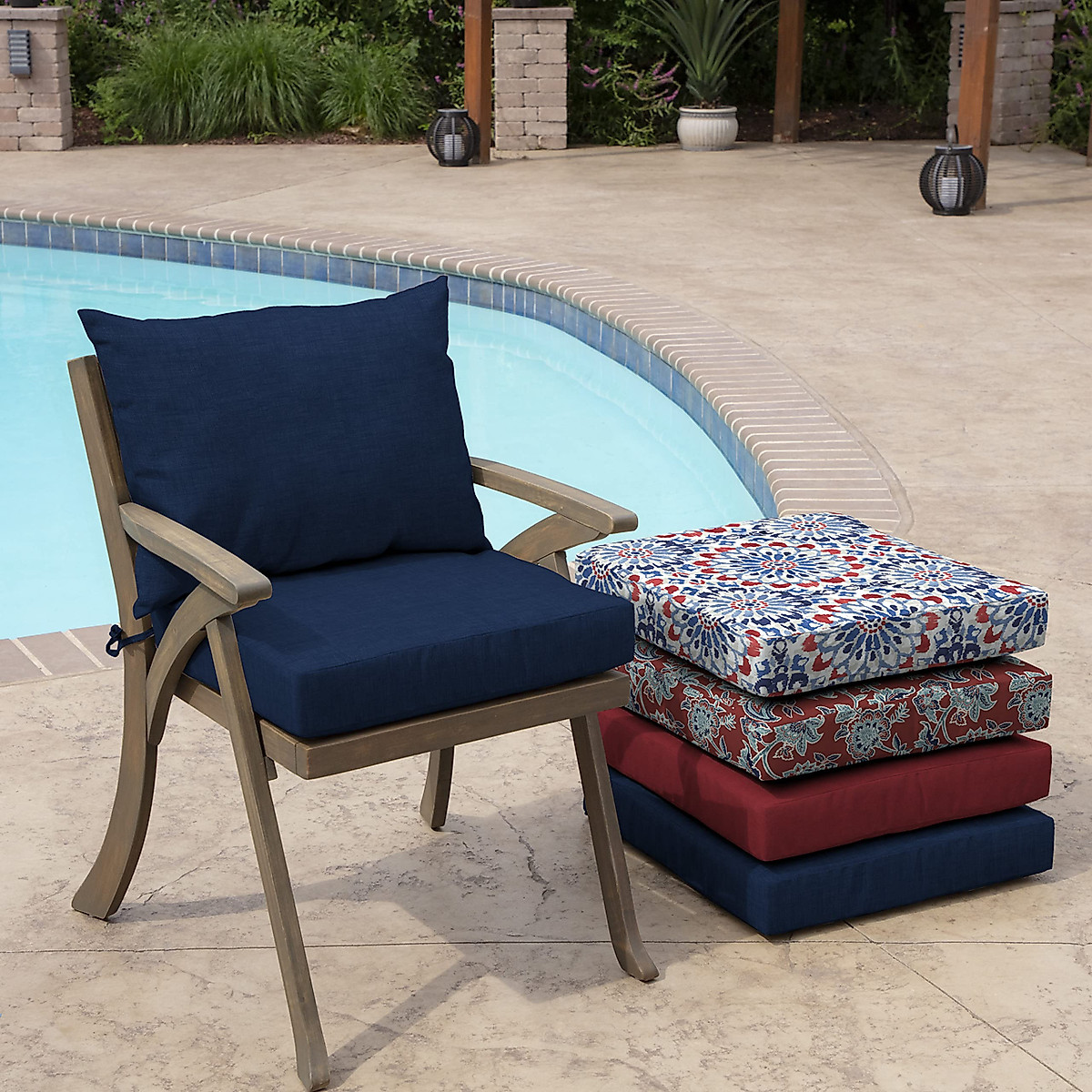 Arden Selections Outdoor Dining Chair Cushion Set 21 x 21, Sapphire Blue Leala