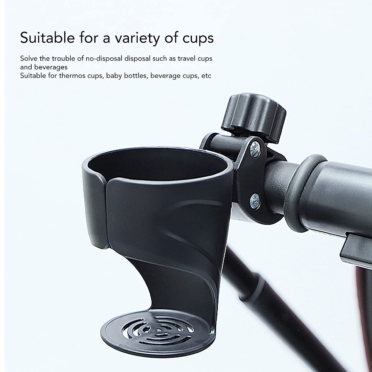 Stroller Cup Holder, Universal Wheelchair Cup Holder, Bike Cup Holder with Adjustable Clip, Baby Bottle Holder for Walkers Scooters