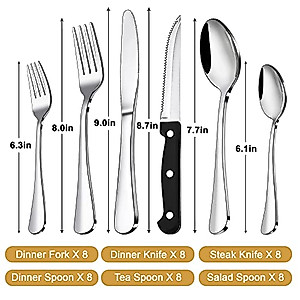 48-Piece Silverware Set with Steak Knives for 8, Stainless Steel Flatware Cutlery Set For Home Hotel, Kitchen Utensils Set Include Fork Knife Spoon, Mirror Polished, Dishwasher Safe