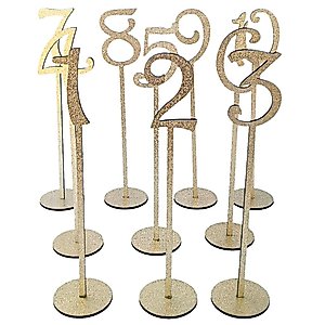 Eforcase Wooden Table Numbers, 1-10 Wood Number with Stand, Wedding Table Numbers with Holder Bases, Wedding Table Numbers Card Stands for Receptions, Banquets, Restaurants, Party Table Decoration