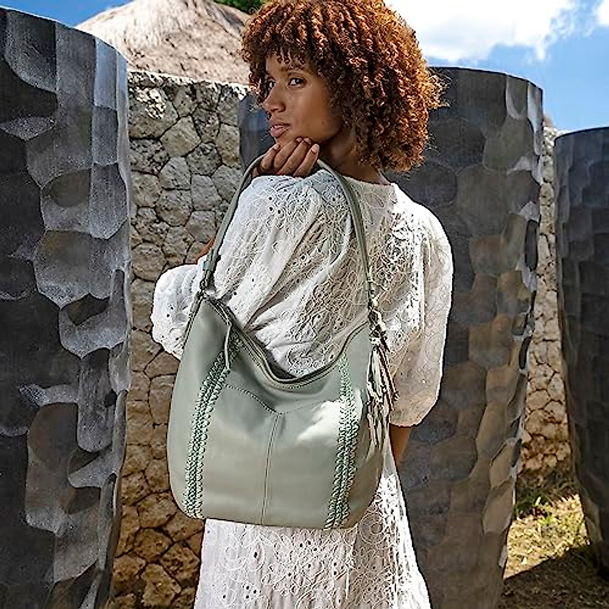 The Sak Sequoia Hobo Bag in Leather, Soft & Slouchy Silhouette, Meadow Crochet II