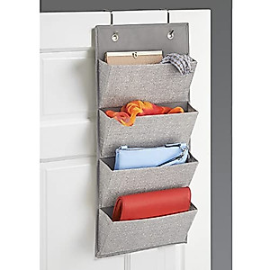 mDesign Soft Fabric Over The Door Hanging Storage Organizer with 4 Large Pockets for Closets in Bedrooms, Hallway, Entryway, Mudroom - Hooks Included - Textured Print, 2 Pack - Gray
