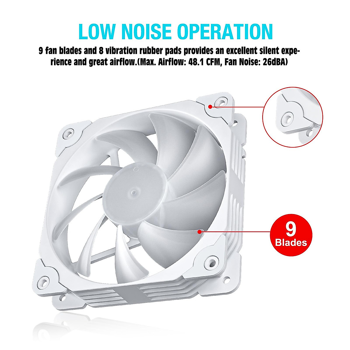 Vetroo 3-Pack Computer Case Fans 120mm Address RGB & PWM Cooling Fans High Performance with Controller Hub - White