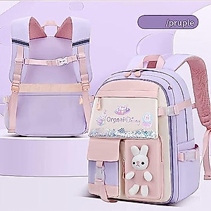 Stylifeo Bunny Backpack for Girls Cute Backpack Kawaii School Bookbag for Kindergarten Preschool Elementary(Purple for girl grades 1-3)