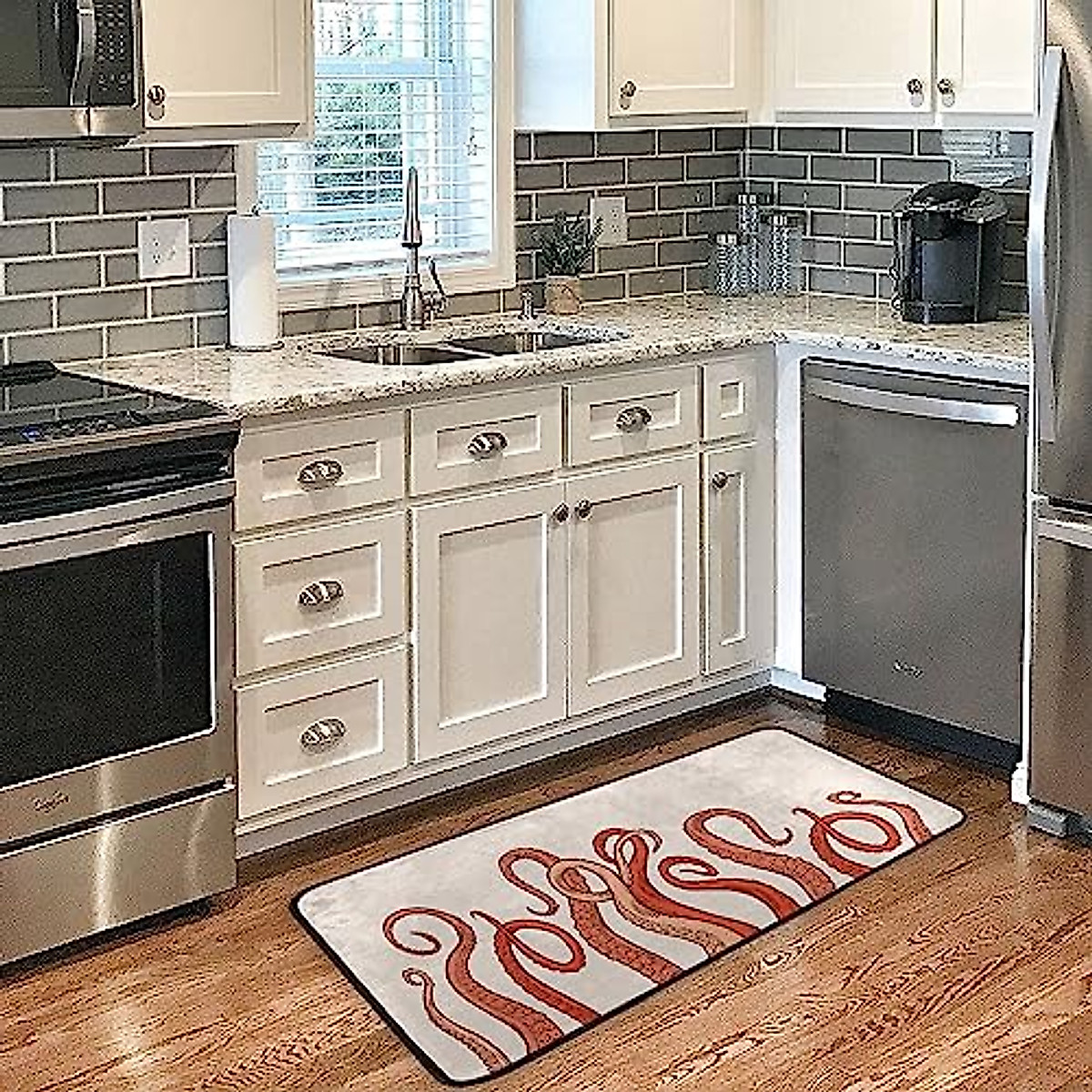SLHKPNS Kitchen Mat Red Octopus Tentacles Non-Slip Kitchen Rugs Comfort Runner Doormat 39x20 Inch Soft Floor Mat for Home Decor