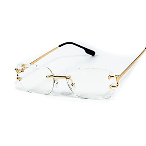 Street Knitted Rectangle Unisex Frameless Gold Wire Frame Luxury Trendy Gem Cut Retro 90's Rimless Clear Lens Hip Hop Diamond Cut Square Eye Glasses For Men Women