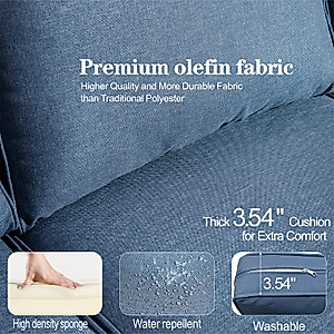 6 Piece Outdoor Patio Furniture Set Wicker Conversation Bistro Set Swivel Rocking Chairs with Side Table and Ottomans for Backyard, Porch, Balcony,Grey Wicker Denim Blue