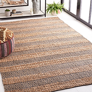 SAFAVIEH Natural Fiber Collection Accent Rug - 3' x 5', Charcoal & Natural, Handmade Boho Farmhouse Rustic Jute & Cotton, Ideal for High Traffic Areas in Entryway, Living Room, Bedroom (NFB653H)