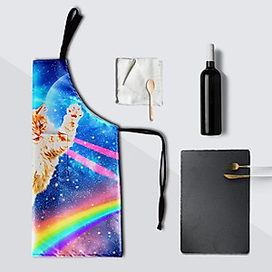 DZGlobal Space Cat Apron Funny Printed Unisex BBQ Apron Cooking Aprons Non-Fading Adjustable Neck Comfortable and Easy Care - Orange Cats