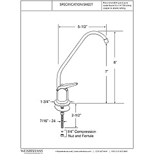 Westbrass A2031-NL-62 8" Touch-Flo Style Pure Cold Water Dispenser Faucet, 1-Pack, Matte Black
