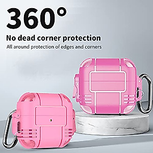 ZenRich New Airpods Pro Case, zenrich Anti Lost Buckle Full-Body Hard Shell Protective Rugged Charging Cover Case with Keychain for AirPod Pro 2019, Front LED Visible,Pink