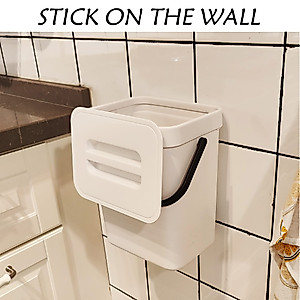 stonespace Hanging Small Trash Can with Lid Under Sink for Kitchen，1.3 Gallon/ 5L Mountable Compost Pail，Kitchen Compost Bin for Countertop, White