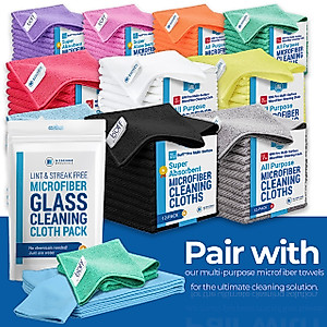 Microfiber Glass Cleaning Cloths | Streak Free Windows & Mirrors | Lint Free Towels | Car Windows Wipes | Polishing Rags | Machine Wash- Blue, Green (8 Pack)