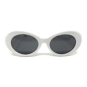 My Shades - White Oval Round Sunglasses Thick Bold Retro Clout Goggles (White, Smoke), Large