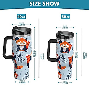FRCSDIY Cartoon Panda Insulated Tumbler with Handle and Straw Lid,40oz Leakproof Stainless Steel Cup BPA-Free Water Bottle