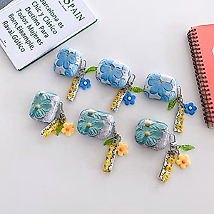 Compatible with AirPods 3rd Generation 2021 IMD Case Cover, Blue Floral Case for Women Girls Cute Soft Cover Accessories with Pendant for AirPods 3 Case