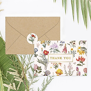 Whaline 24 Pack Wildflower Thank You Cards Vintage Floral Greeting Cards with Envelopes Stickers Gold Foil Retro Spring Blank Note Cards for Wedding Bridal Baby Shower Birthday, 4 x 6 Inch