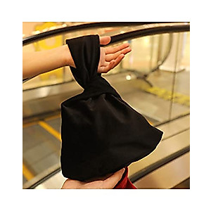 YuuTbiu Wrist Bag,Elegant Style Portable Purse,Velvet Black Knot Bag,Phone Wallet Gift for Women