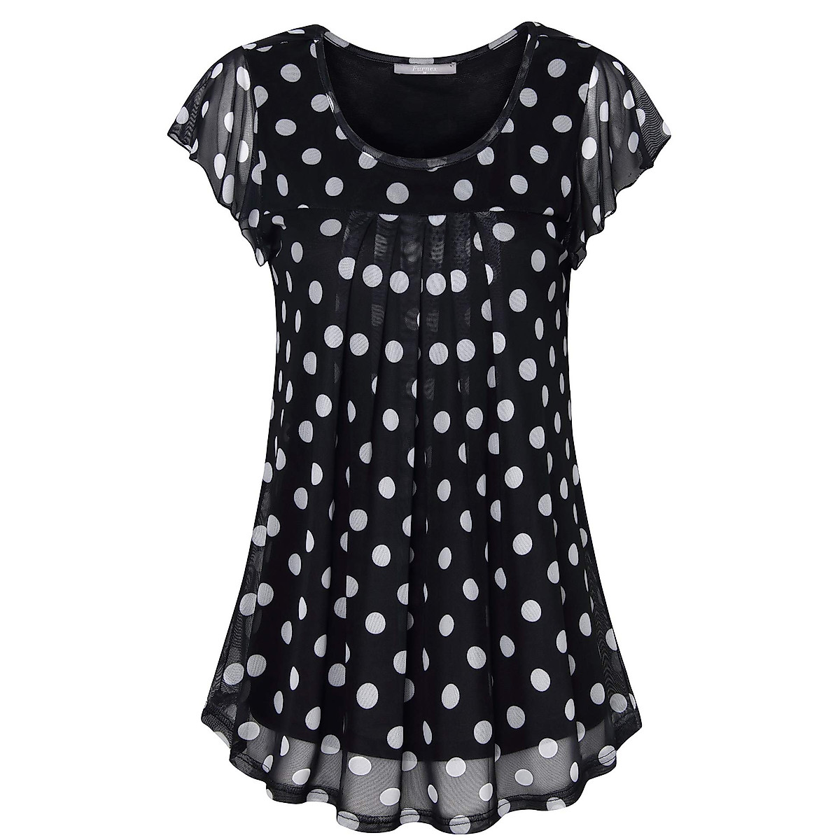 Furnex Womens Blouses and Tops for Work, Ladies Tops and Blouses Plus Size Floral Blouse for Women Business Casual Flowy Shirts Women Tunic Tops for Legging for Women Black Polka Dot Large