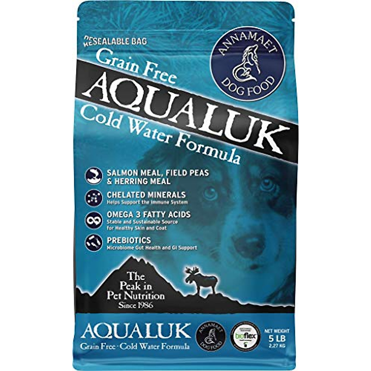 Annamaet Grain-Free Aqualuk Cold Water Fish Formula Dry Dog Food, (Salmon & Herring), 5-lb Bag