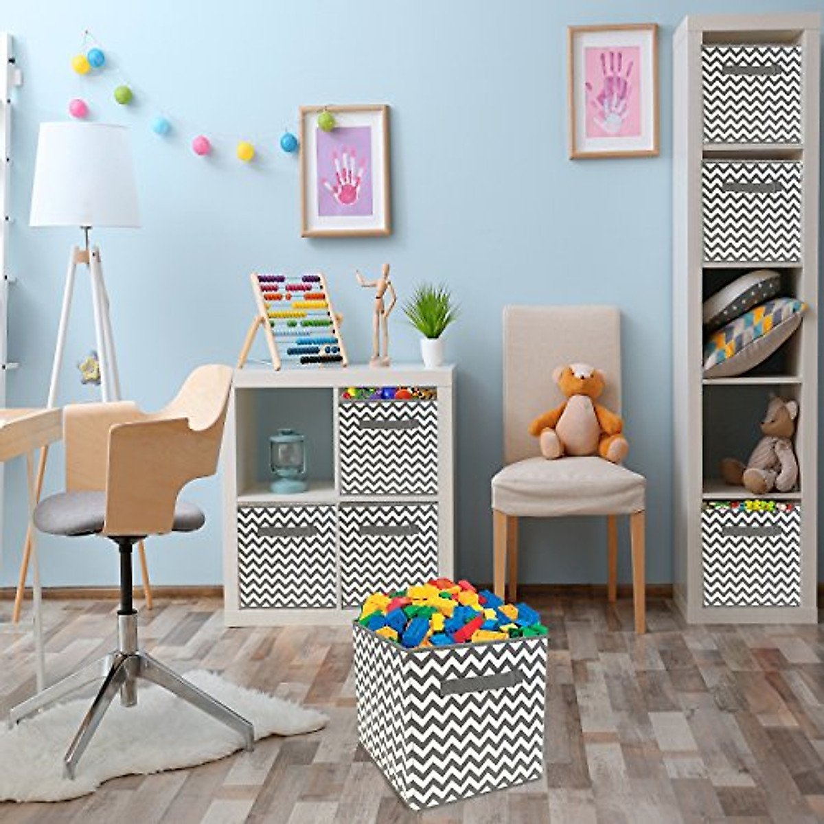 Sorbus® Foldable Storage Cube Basket Bin, 6 Pack,Chevron Pattern (Gray)