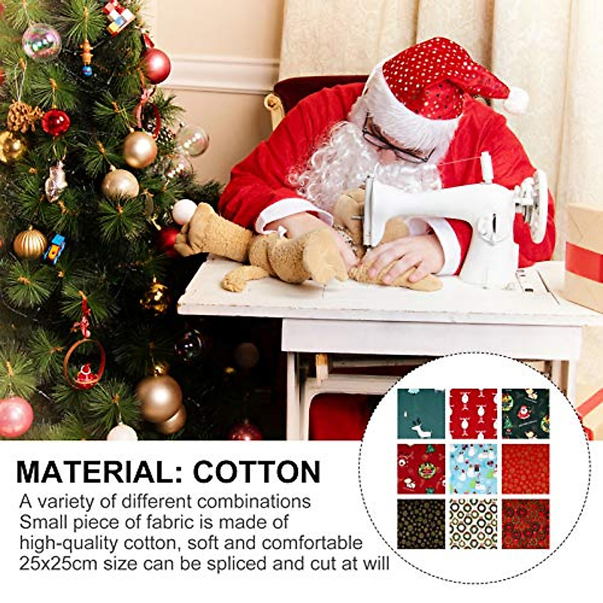 Fabrics 9Pcs Christmas Cotton Fabric Bundles Multi-Color Fabric Patchwork Christmas Tree Fat Quarters Precut Santa Claus Fabric Scraps for Christmas DIY Quilting Quilting Fabric