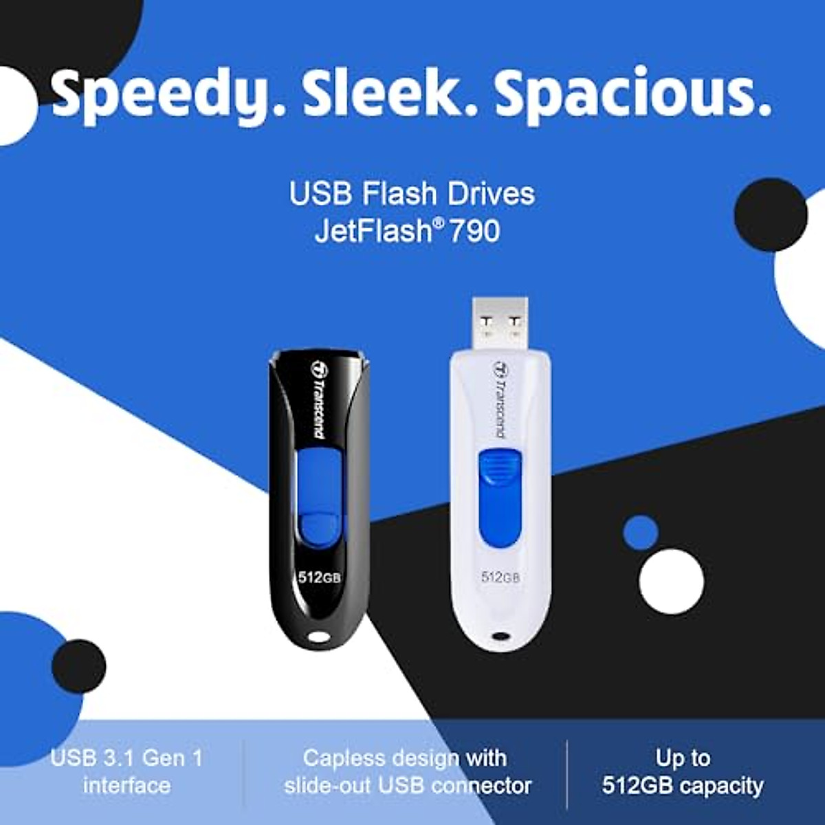 Transcend 128GB JetFlash 790 USB 3.0 Flash Drive (TS128GJF790K),Black