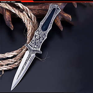 AuRiver Pocket Knife, Stainless Steel Knife with Retro Emboss Patterns and Pocket Clip on Handles for Camping, Fishing or Favorites Gifts