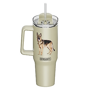 SERENGETI 40 Oz Ultimate Tumbler with Handle and Straw - Vacuum Insulated Tumbler with Straw and Lid - Stainless Steel Travel Mug for Pet Lovers - 3D Designs of your favorite Dog (German Shepherd)