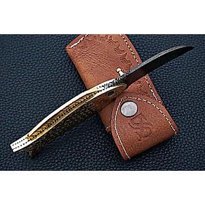 Smart & Sharp Custom Handmade Damascus Steel Fish Knife/Folding Knife/Pocket Knife SS-17370(Brass Engraved Handle) (brass)