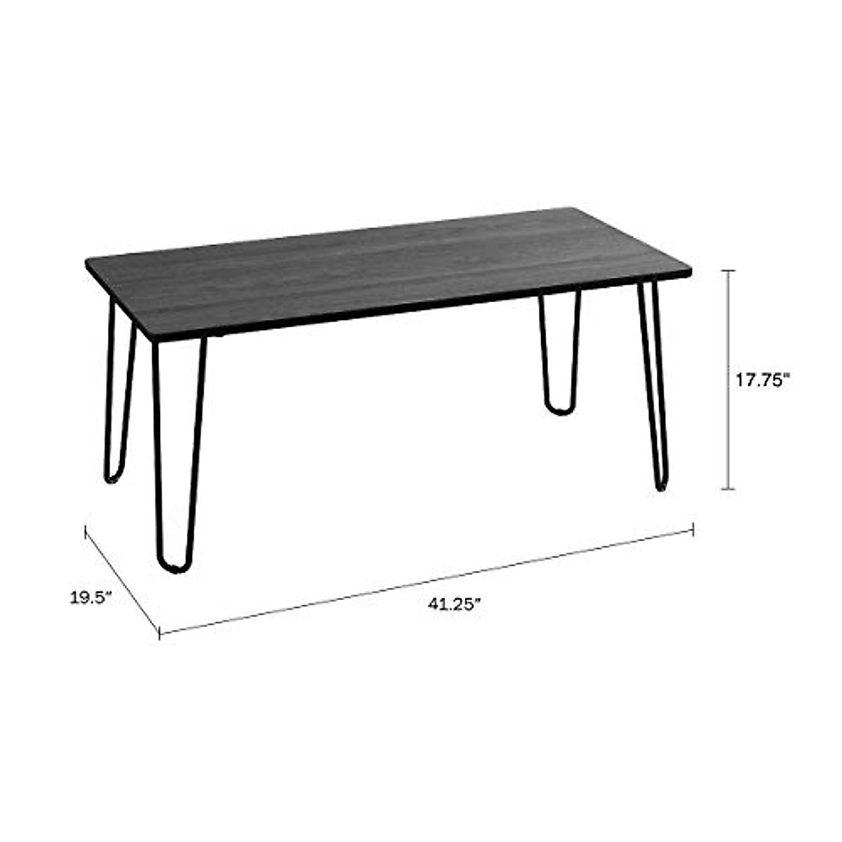 Lavish Home Coffee Table with Hairpin Legs, (L) 41.25” x (W) 19.5” x (H) 17.75”, Black