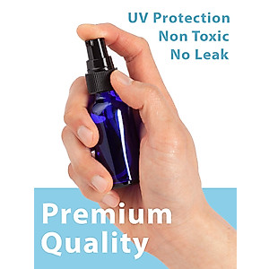 JUVITUS 1 oz / 30 ml Cobalt Blue Glass Boston Round Bottle with Black Treatment Pump (3 Pack) + Clear Travel Bag