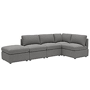 FDW Modular Sectional Sofa Couch,L Shaped Sofa Couch Convertible Sofa 4-Seat Sofa with Ottoman for Living Room Bedroom Office,Gray