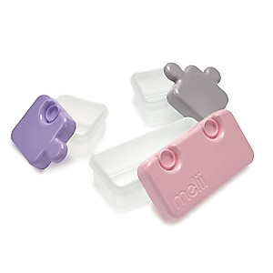 melii Puzzle Bento Box Food Storage Container, 3 Compartments, 28.6 Ounce (Pink, Purple & Grey)