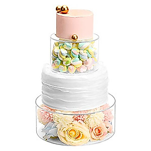 2 Pcs Clear Acrylic Cake Stand Fillable Cake Stand Cake Riser Cake Tier Cake Display Round Cake Stand Wedding Cake Stand Cylinder Stand for Party Birthday(10 inch,6 inch,with Lights)
